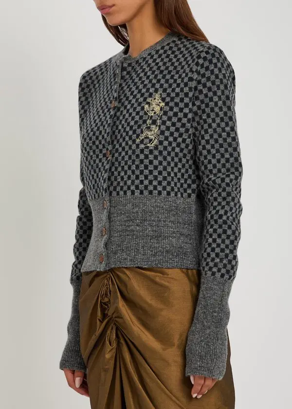 VIVIENNE WESTWOOD Checkmate Checked Knit Cardigan - Grey