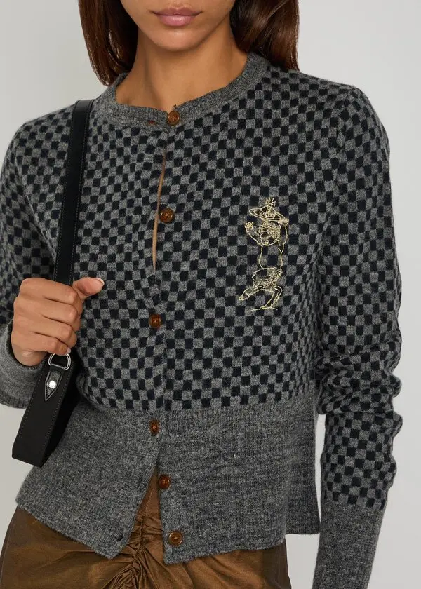 VIVIENNE WESTWOOD Checkmate Checked Knit Cardigan - Grey