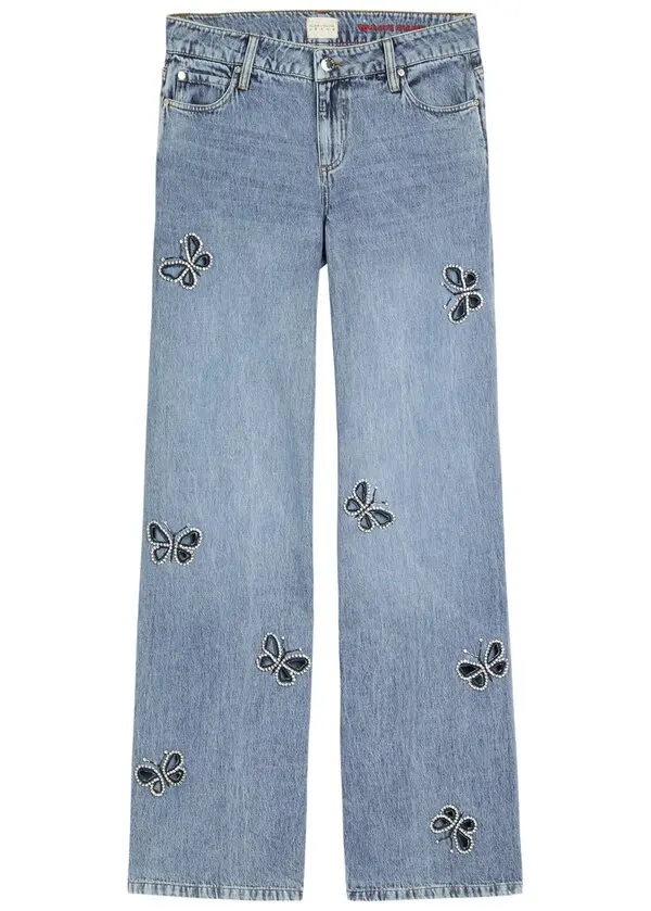 Alice + Olivia Amazing Embellished Wide-leg Jeans - Blue