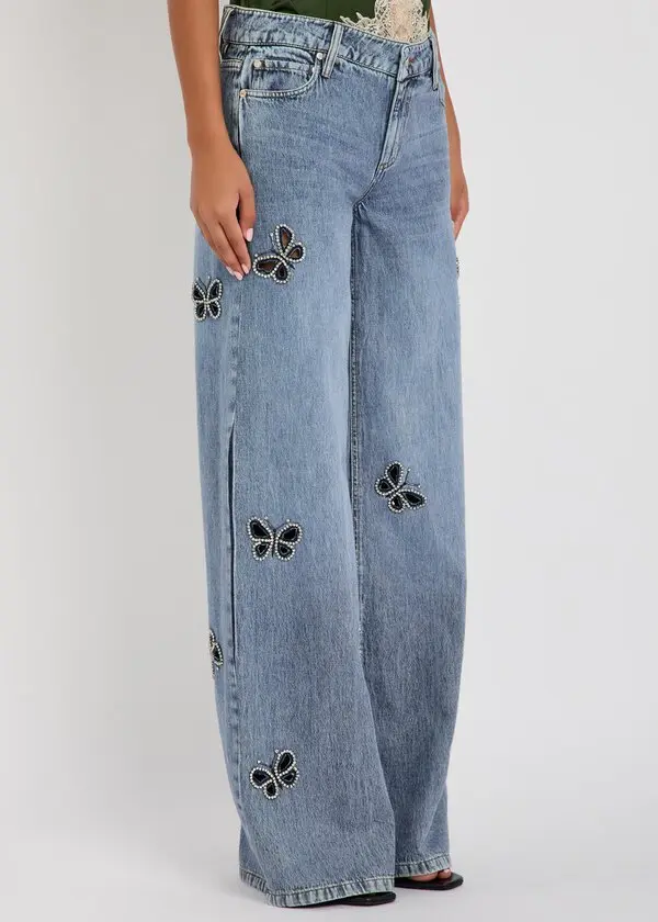 Alice + Olivia Embellished Wide-leg Jeans