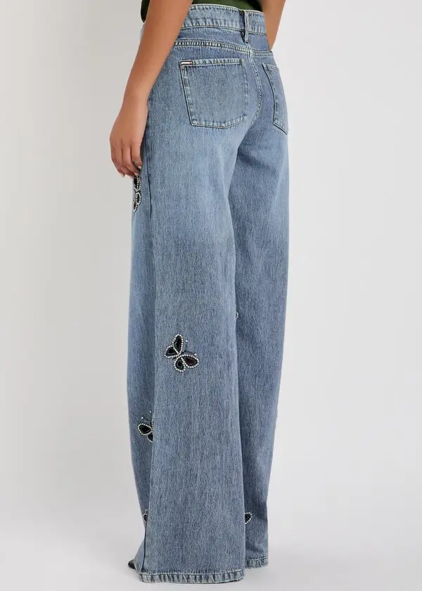 Alice + Olivia Embellished Wide-leg Jeans