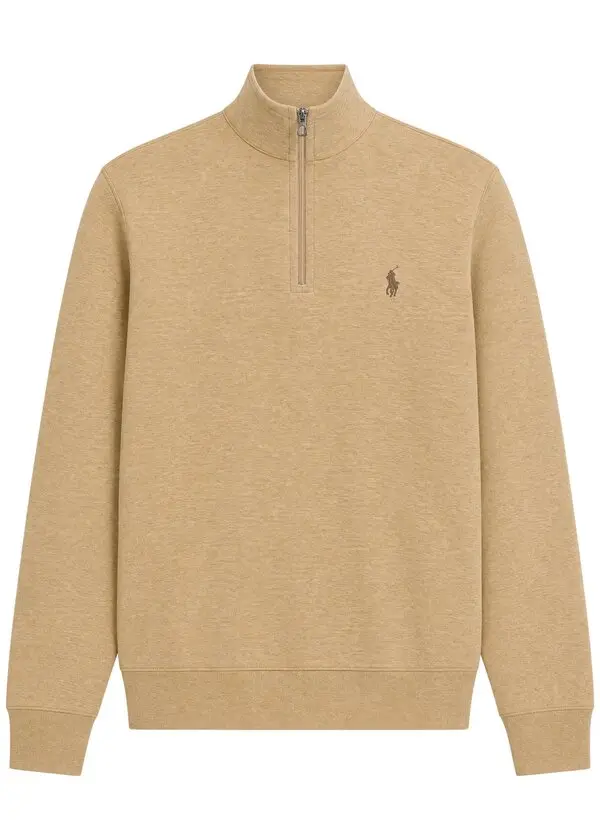 Polo Ralph Lauren Half-zip Logo-embroidered Jersey Sweatshirt - Tan