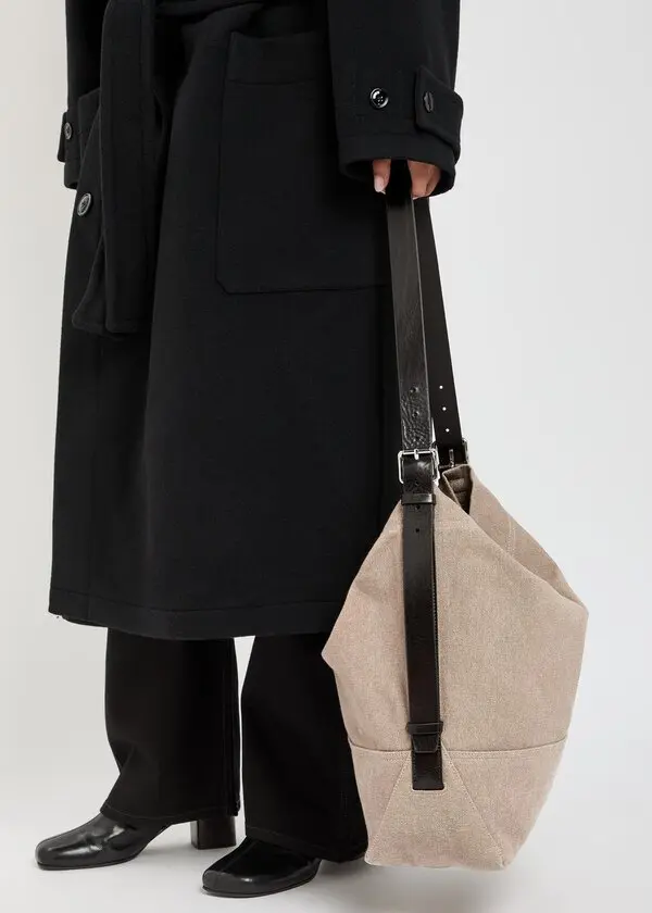 LEMAIRE Belted Leather And Canvas Tote