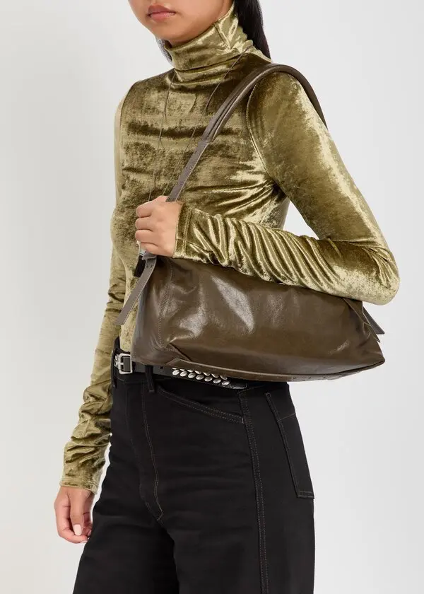 LEMAIRE Belted Baguette Leather Shoulder Bag - Tan