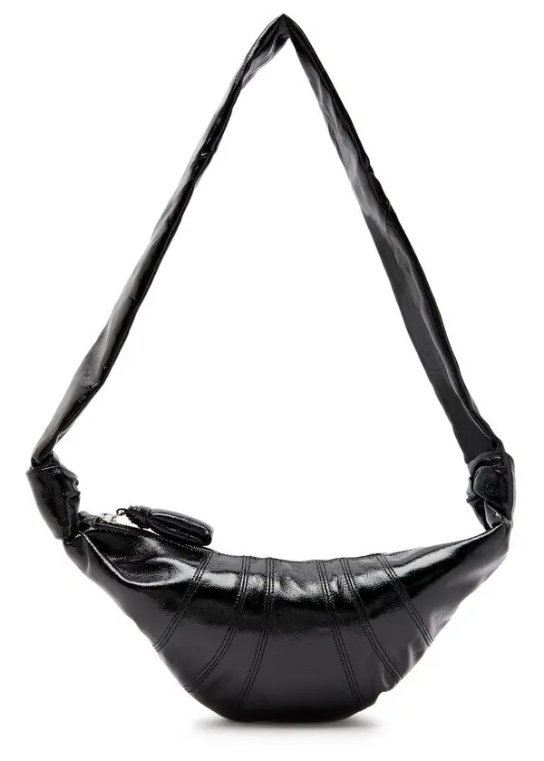 LEMAIRE Croissant Small Glossed Leather Shoulder Bag - Black