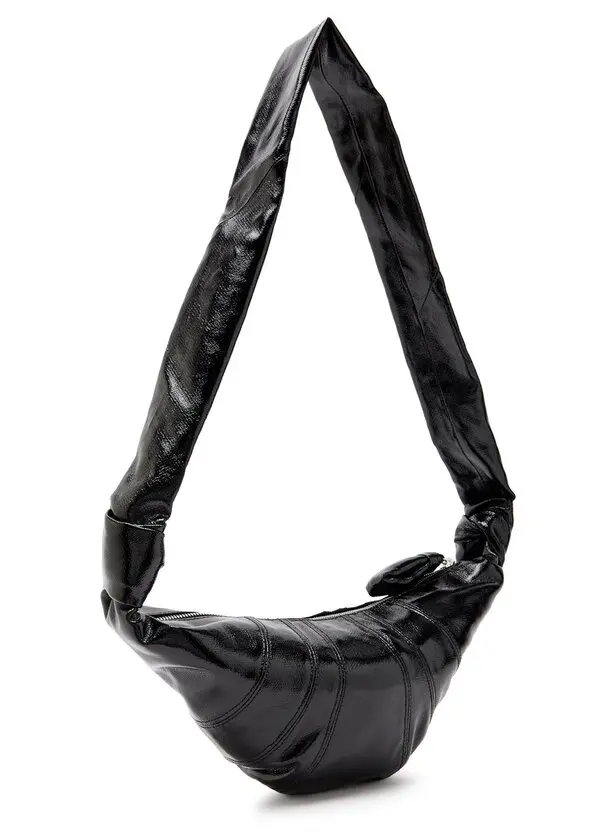 LEMAIRE Croissant Small Glossed Leather Shoulder Bag - Black