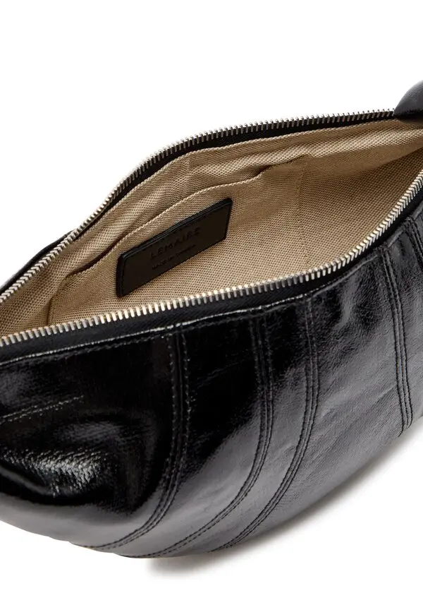 LEMAIRE Croissant Small Glossed Leather Shoulder Bag - Black