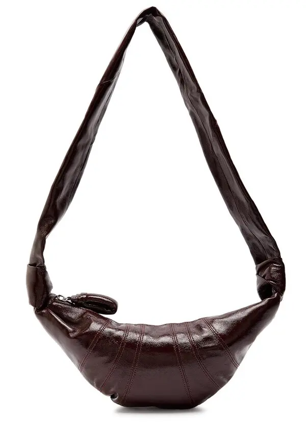 LEMAIRE Croissant Small Glossed Leather Shoulder Bag - Dark Brown
