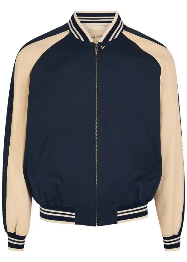 Valentino Garavani Panelled Cotton Bomber Jacket - Navy