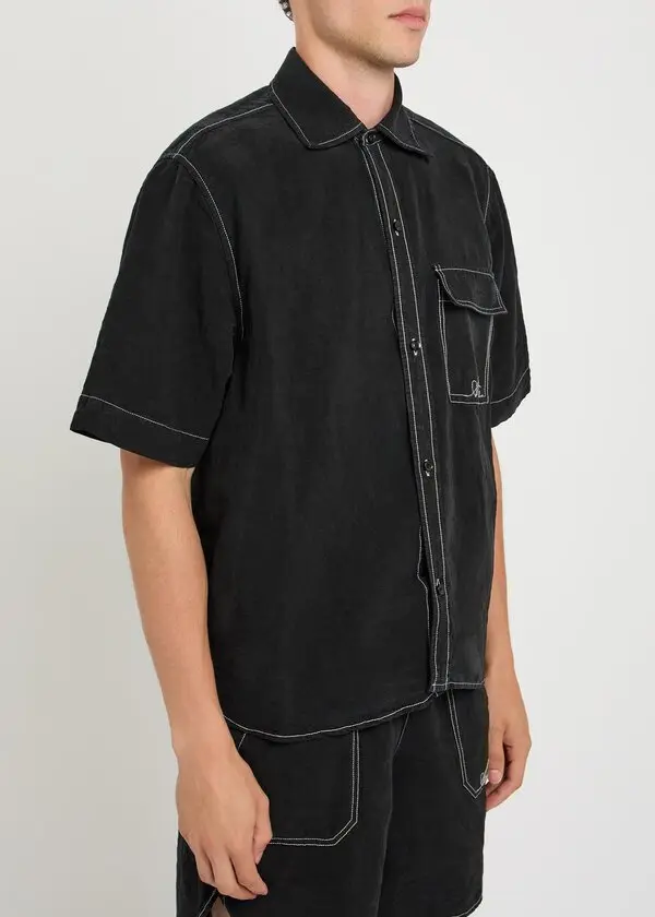 Amiri Contrast-stitch Linen-blend Shirt