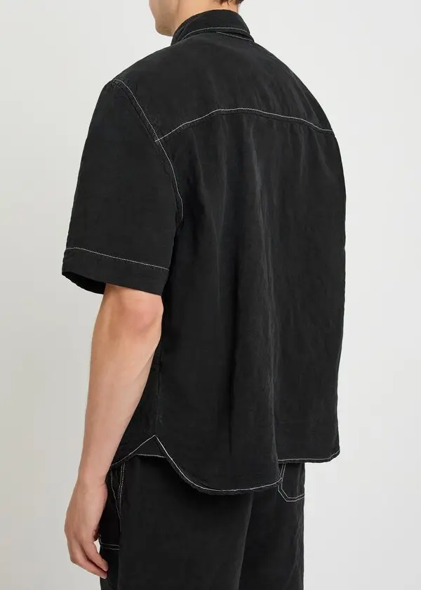 Amiri Contrast-stitch Linen-blend Shirt