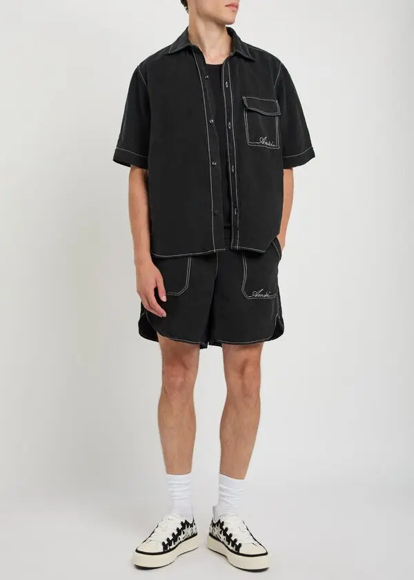 Amiri Contrast-stitch Linen-blend Shirt