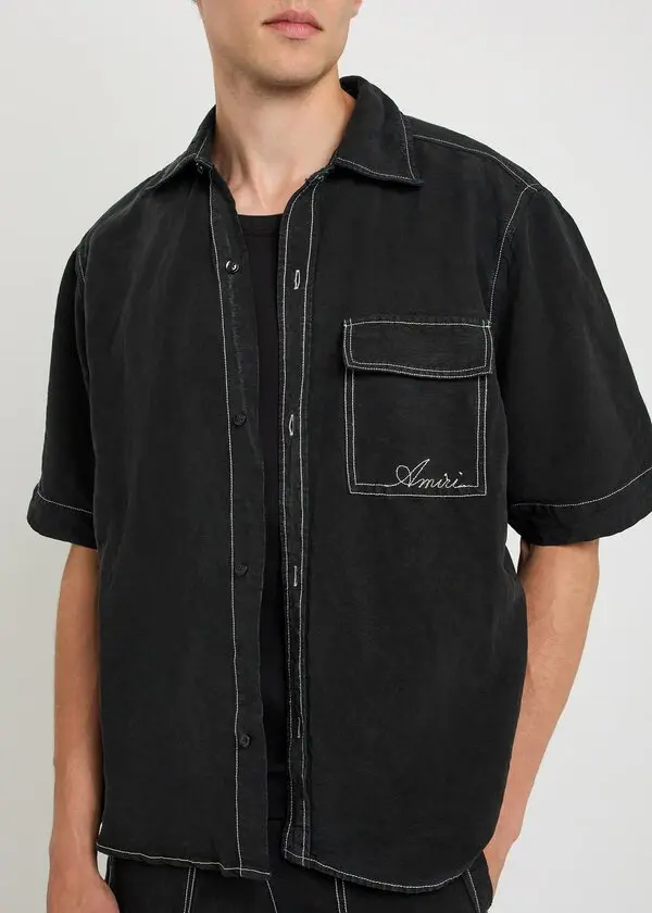 Amiri Contrast-stitch Linen-blend Shirt