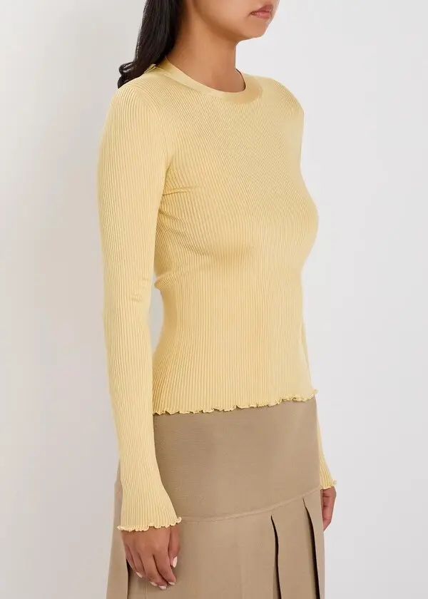 Alaïa Ribbed-knit Silk-blend Top With Scalloped Hem - Yellow Light