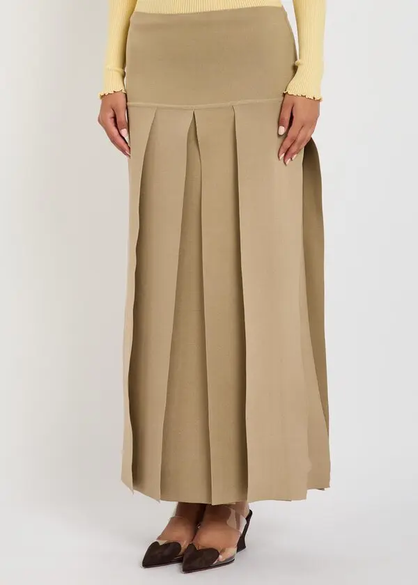 Alaïa Pleated Stretch Fine-knit Midi Skirt