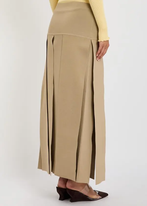 Alaïa Pleated Stretch Fine-knit Midi Skirt