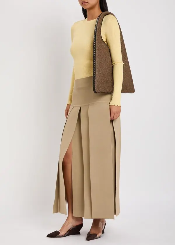 Alaïa Pleated Stretch Fine-knit Midi Skirt