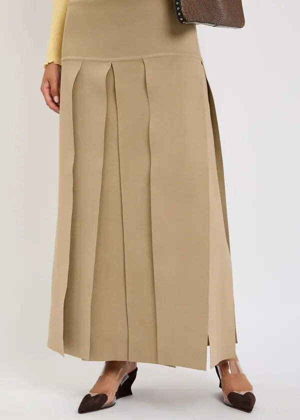 Alaïa Pleated Stretch Fine-knit Midi Skirt