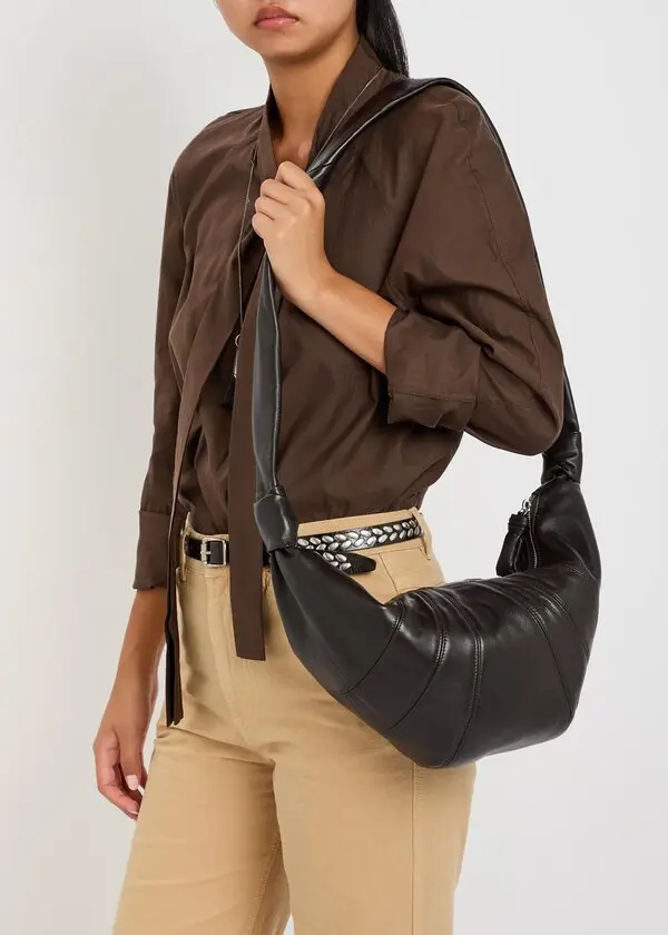 LEMAIRE Croissant Medium Grained Leather Shoulder Bag - Dark Brown