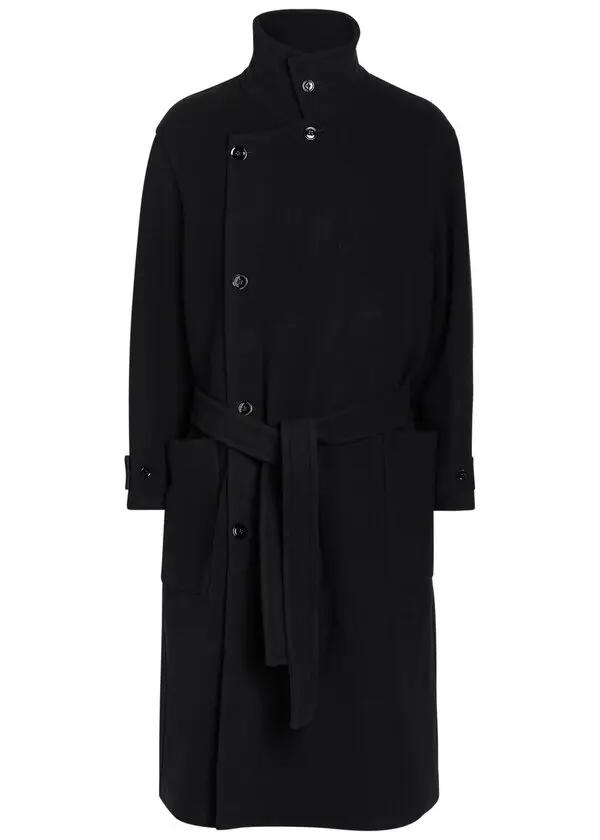 LEMAIRE Belted Wool Wrap Coat - Black