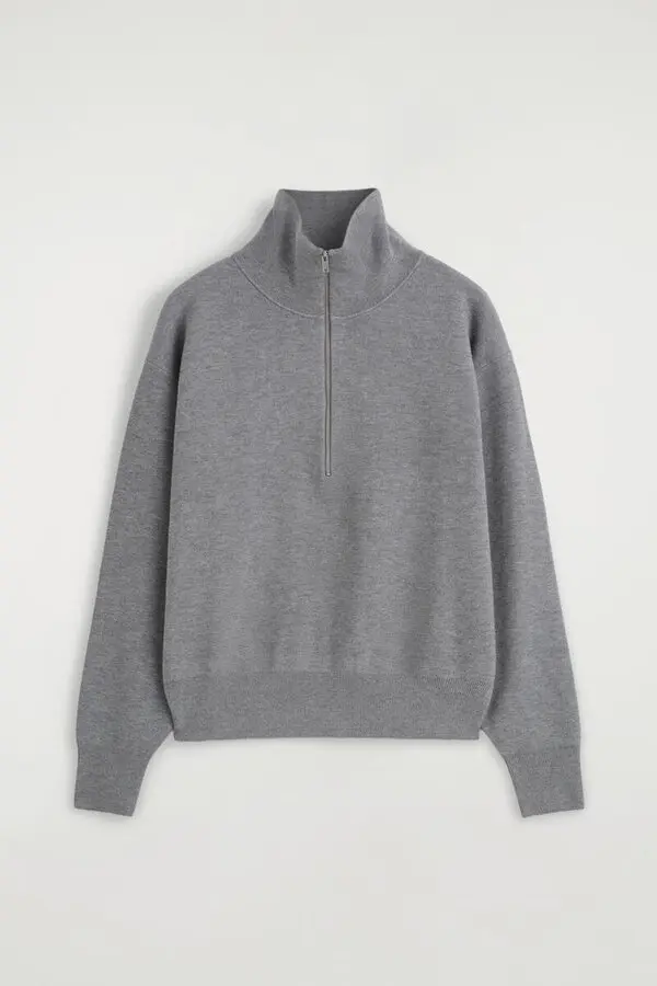 Cos Mock-neck Half-zip Knitted Sweater - Gray