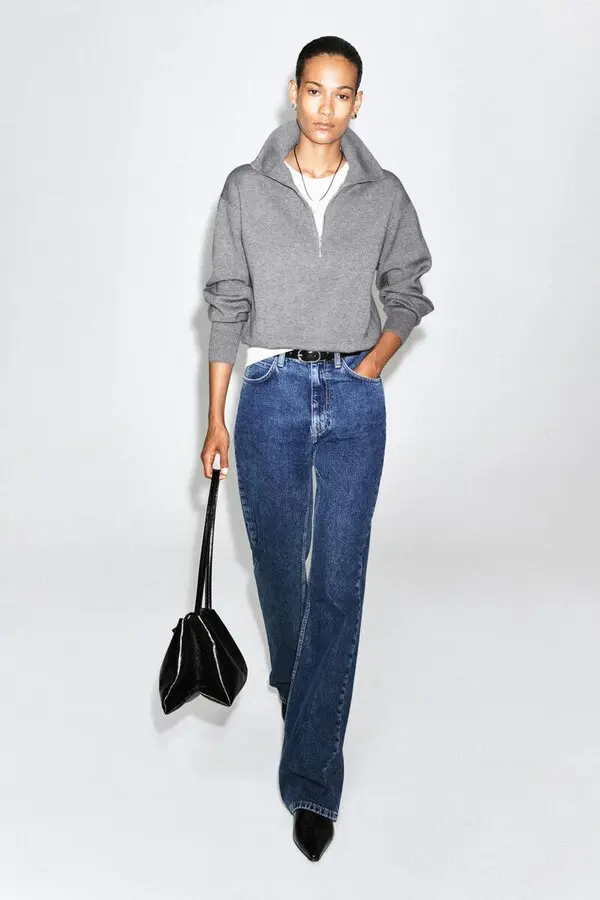 Cos Mock-neck Half-zip Knitted Sweater - Gray