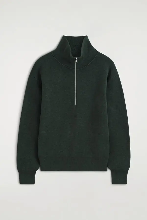 Cos Mock-neck Half-zip Knitted Sweater - Green