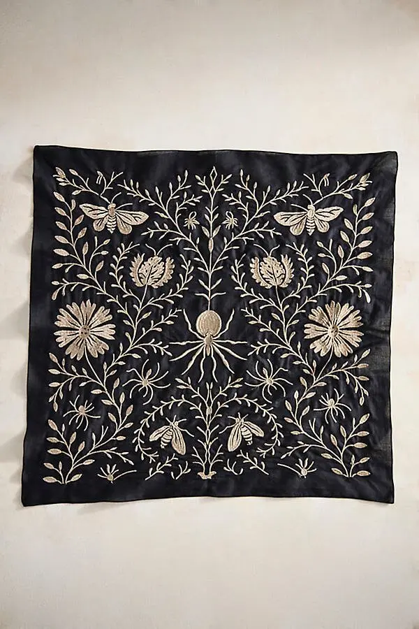 ELIZABETH GILLETT Terra Embroidered Moth + Spider Cotton Bandana