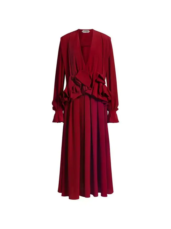 Alberta Ferretti Ruffled V-neck Midi Dress