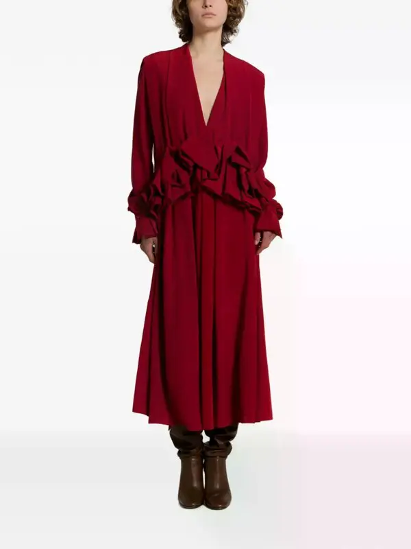 Alberta Ferretti Ruffled V-neck Midi Dress