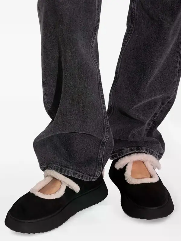 Inuikii Shearling Trim Leather Ballet Flats