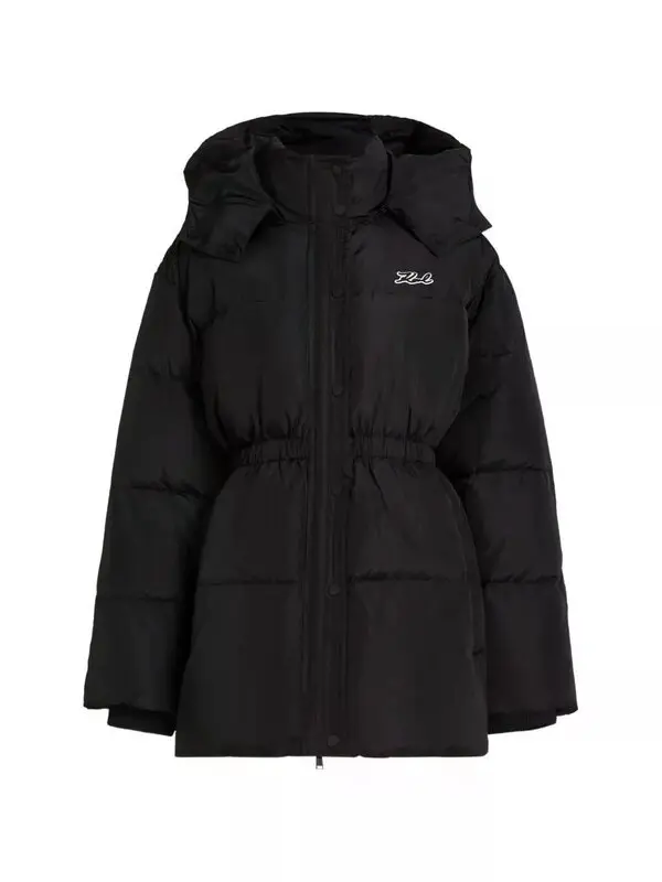 Karl Lagerfeld Cinched Midi Puffer Jacket - Black