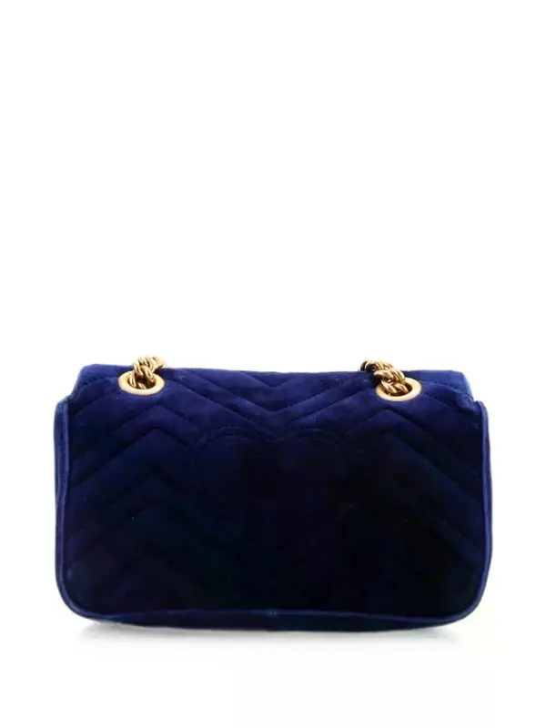 Gucci Gg Marmont Flap Bag Matelasse Velvet Mini Shoulder Bag - Blue