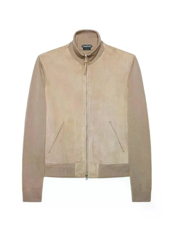 TOM FORD Suede Front Merino Full Zip Jacket