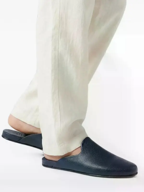 SCAROSSO Atlas Travel Pebble-grain Leather Slippers - Blue