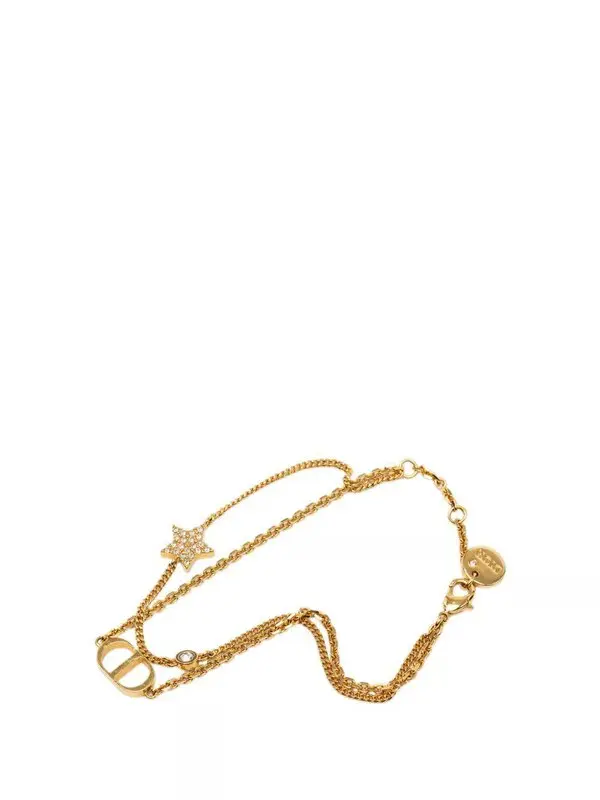 Dior 2021-2026 Plated And Strass Petit Cd Logo Heart Charm Double Chain Bracelet Costume Bracelet - Gold