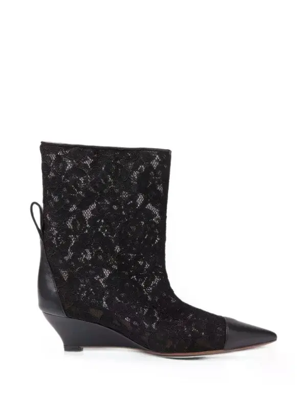 ODISSI Gemma Lace-panelled Leather Ankle Boots