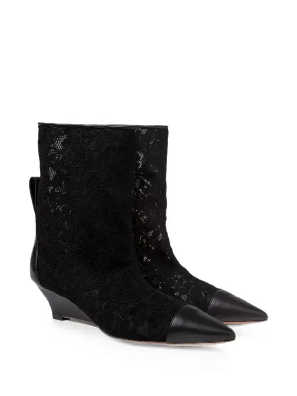ODISSI Gemma Lace-panelled Leather Ankle Boots