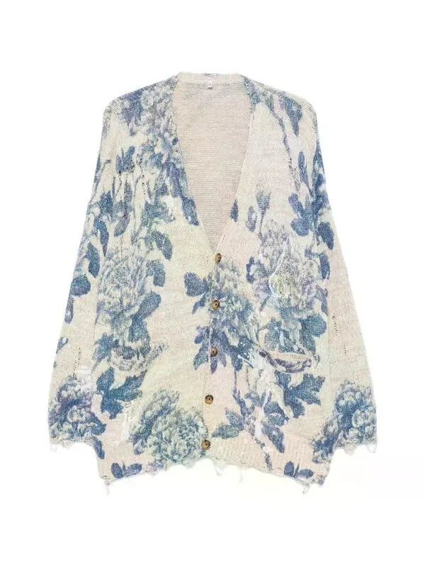R13 Floral-print Distressed Cardigan