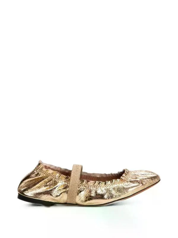 ODISSI Flora Elasticated Ruched Ballet Flats - Gold