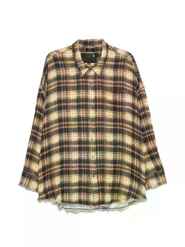 R13 Frayed Hem Plaid Shirt - Neutrals