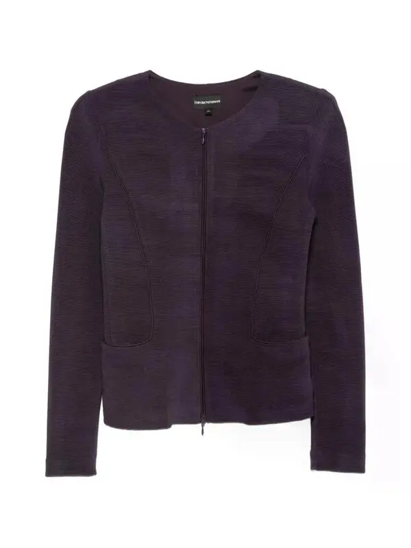 Emporio Armani Ribbed-knit Zip-up Jacket - Purple