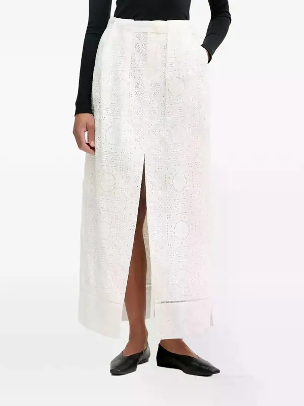 ISABELLE BLANCHE Broderie-anglaise Front-slit Maxi Skirt
