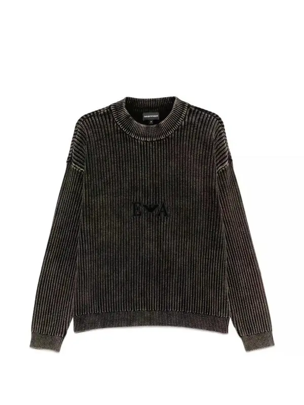 Emporio Armani Ribbed Knit Logo Embroidered Sweater - Black