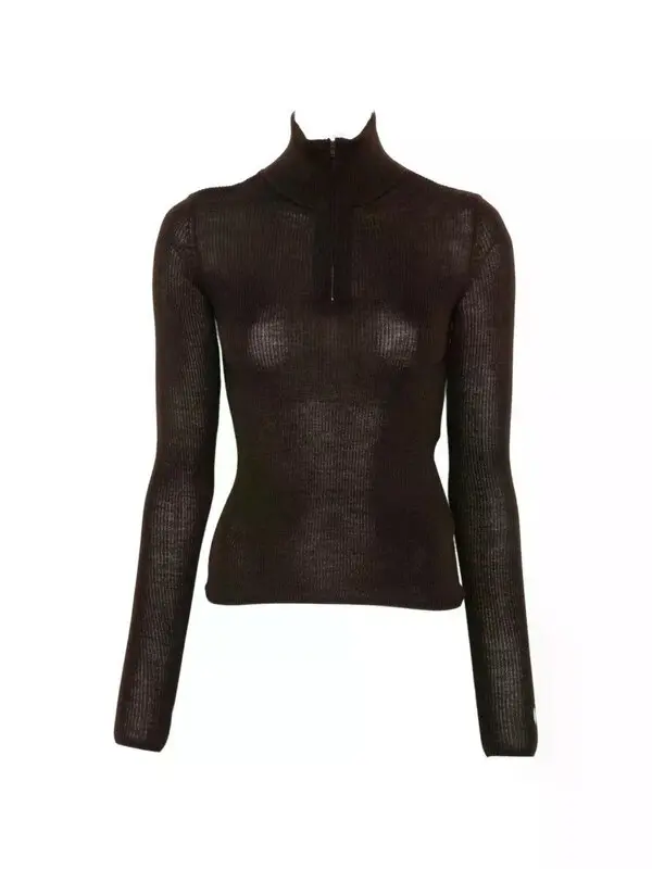 THE FRANKIE SHOP Sade Ribbed-knit Quarter-zip Sweater - Brown