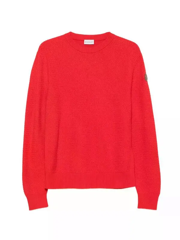 Moncler Waffle Knit Logo Patch Sweater - Red