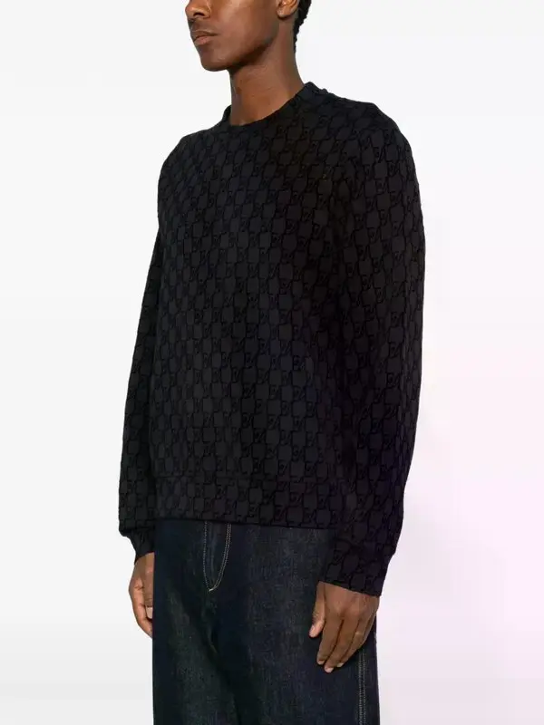 Emporio Armani Monogram Pattern Long-sleeve Sweater - Black