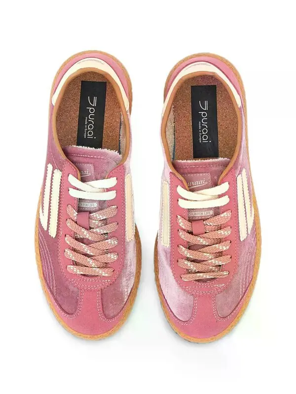PURAAI Velvet-effect Panelled Lace-up Sneakers