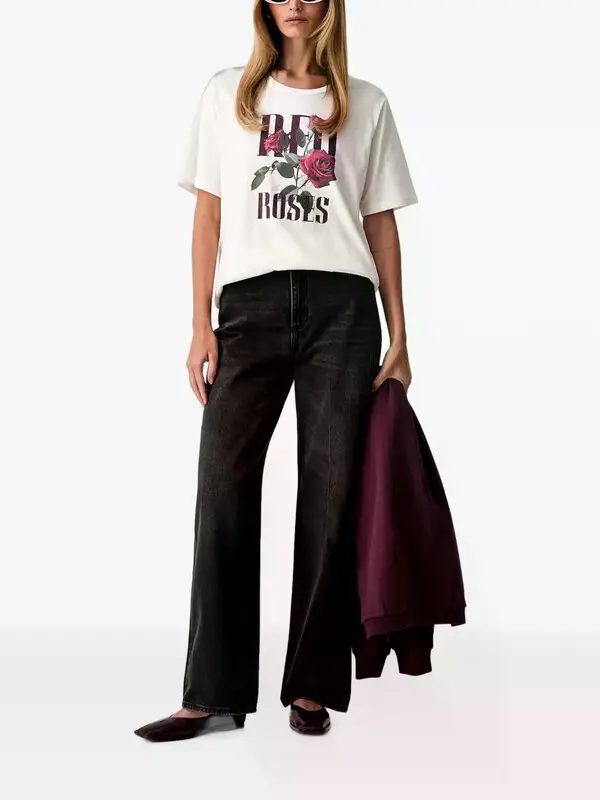 Liu Jo Rose-print Rhinestone-embellished T-shirt