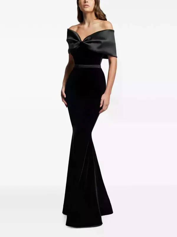 CRISTALLINI Bow-detail Velvet Maxi Dress